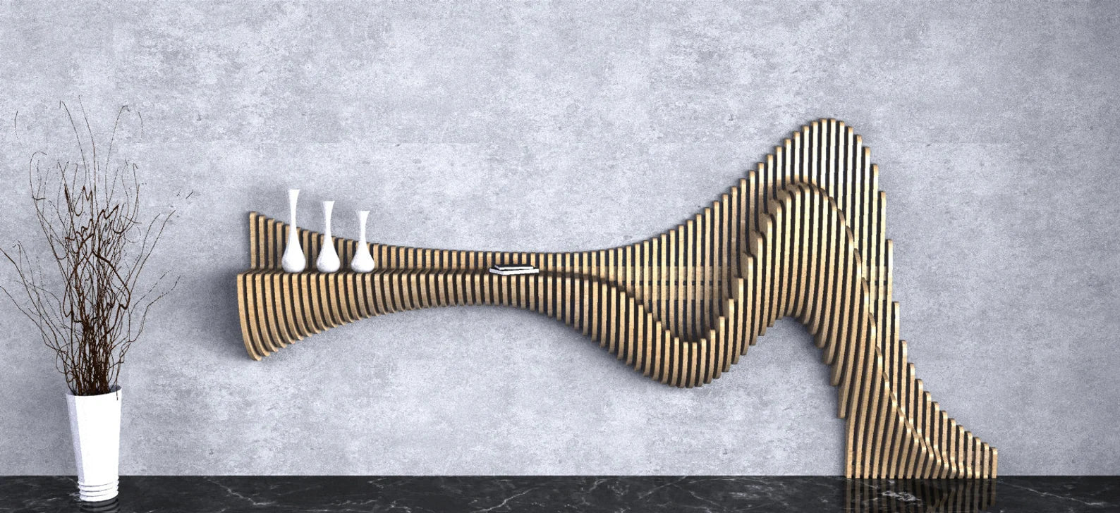 Sonic Shelf - Artisitc Parametric Wood Wall Shelf – CNC Woodarts